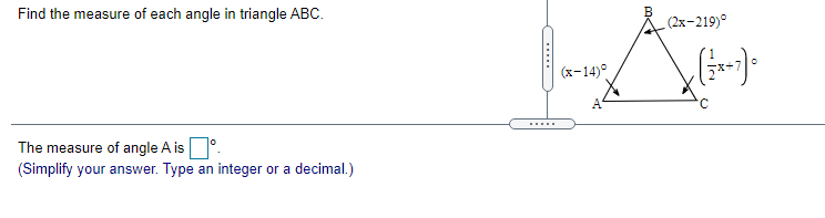 Solved Find the measure of each angle in triangle ABC. | Chegg.com