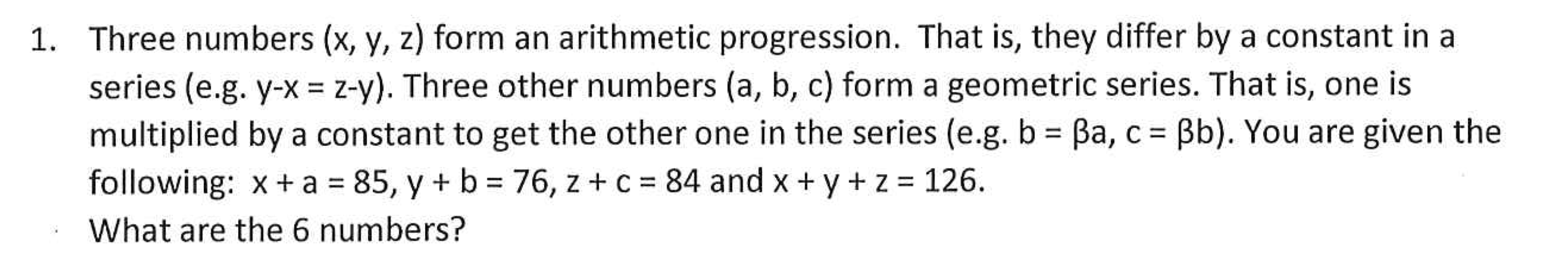 Solved 1. Three numbers (x,y,z) form an arithmetic | Chegg.com