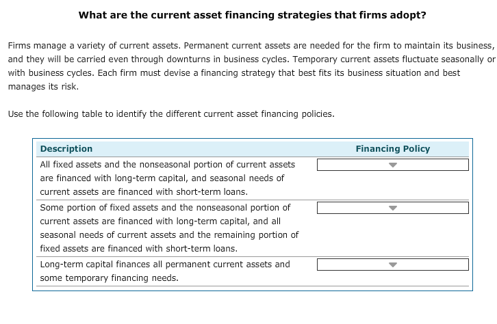 Financing Policy Aggressive approach Conservative | Chegg.com