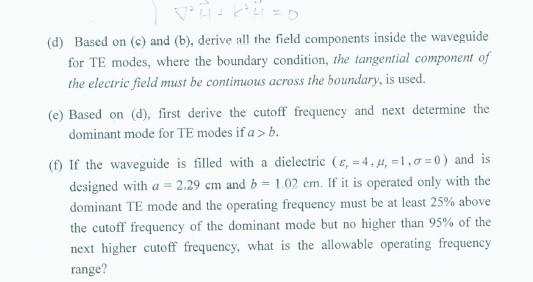 3. For a rectangular metallic waveguide shown below, | Chegg.com
