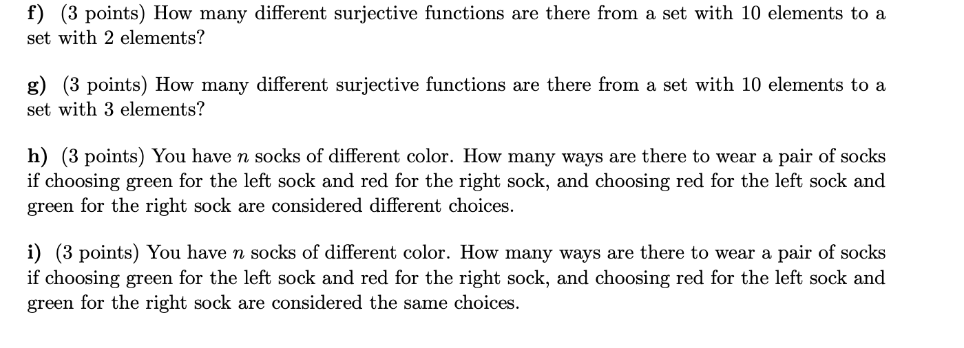 Solved f) (3 points) How many different surjective functions | Chegg.com