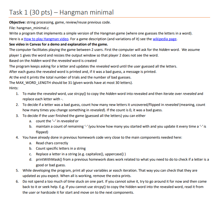 Solved Objective: string processing, game, review/reuse | Chegg.com