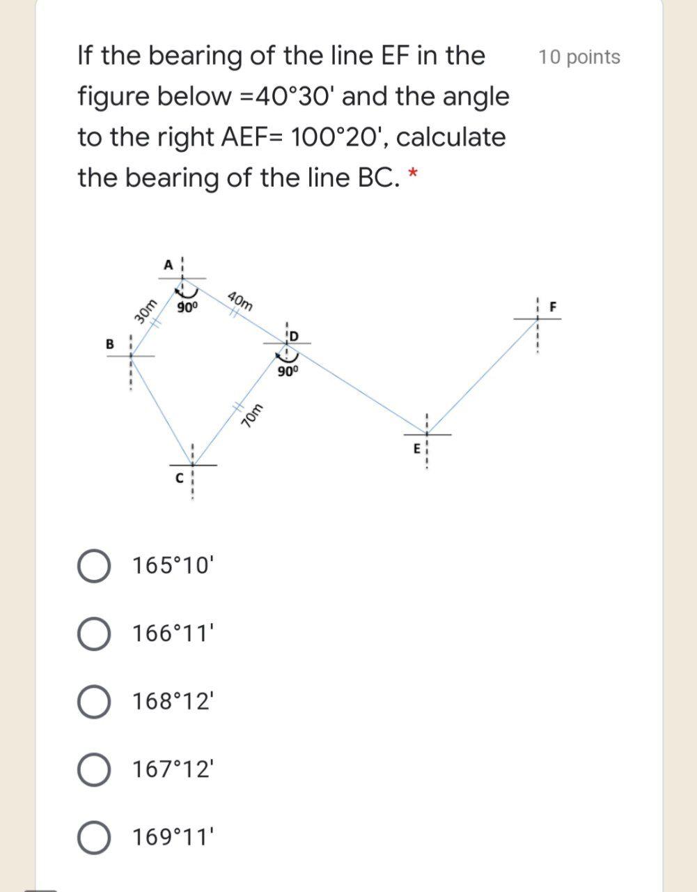Solved 10 points If the bearing of the line EF in the figure | Chegg.com