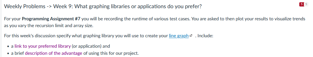 Solved Weekly Problems -> Week 9: What graphing libraries or | Chegg.com