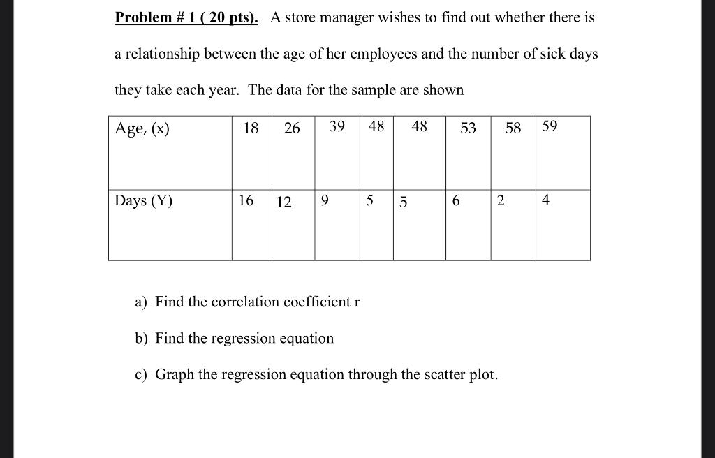 Solved Problem # 1(20pts). A store manager wishes to find | Chegg.com