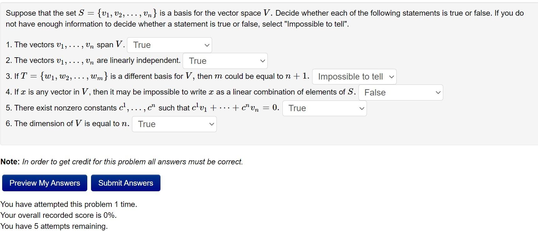 Solved Suppose that the set S {V1, V2, ..., Vn} is a basis | Chegg.com