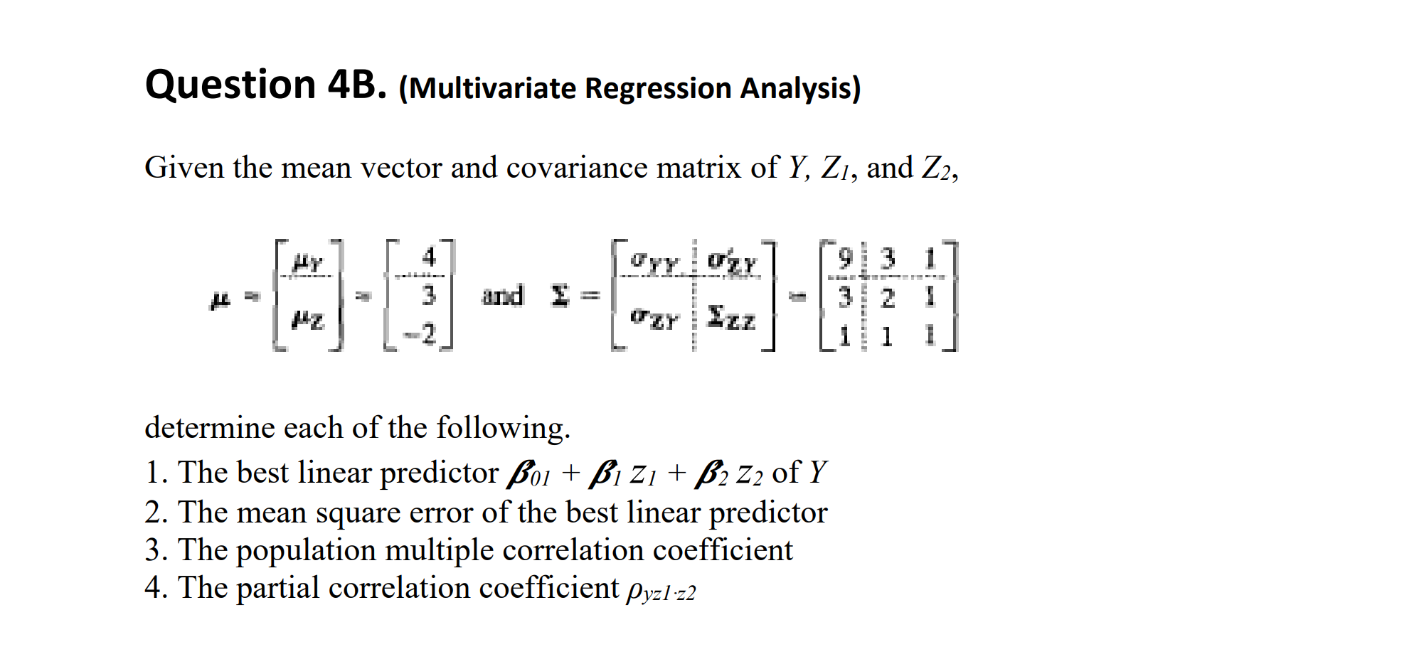 Given The Mean Vector And Covariance Matrix Of Y Z1
