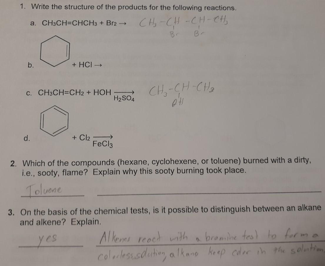 Solved 1. Write the structure of the products for the | Chegg.com