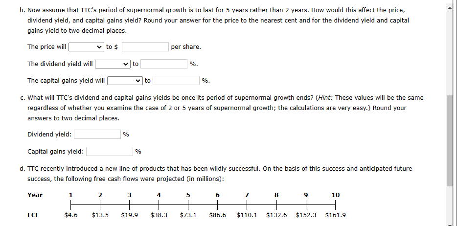Solved b. Now assume that TC's period of supernormal growth | Chegg.com