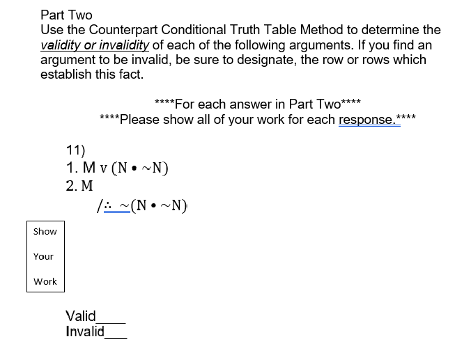 Solved Part Two Use the Counterpart Conditional Truth Table | Chegg.com