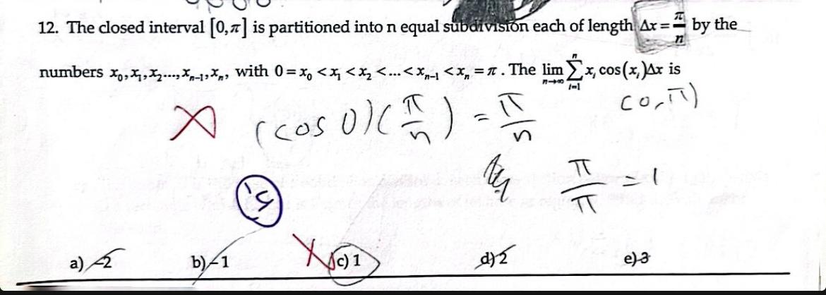 Solved 12. The closed interval [0,π] is partitioned into n | Chegg.com