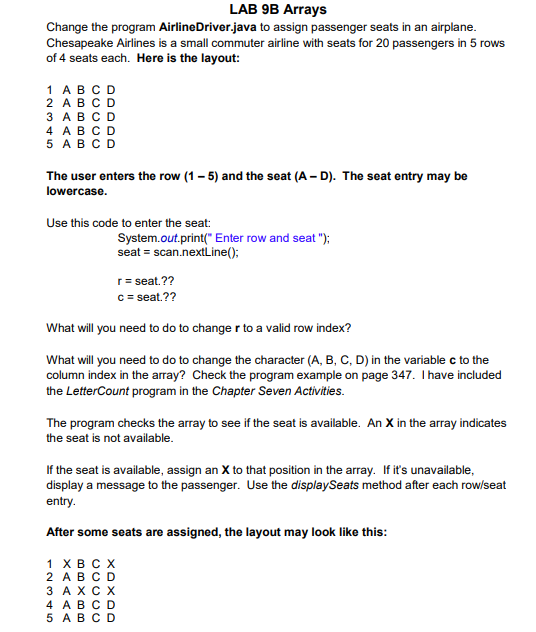 LAB 9B Arrays Change the program AirlineDriver.java | Chegg.com