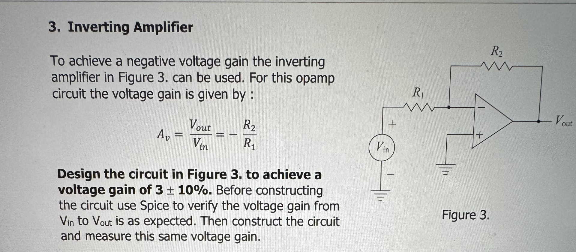 Solved 3. Inverting Amplifier To achieve a negative voltage | Chegg.com