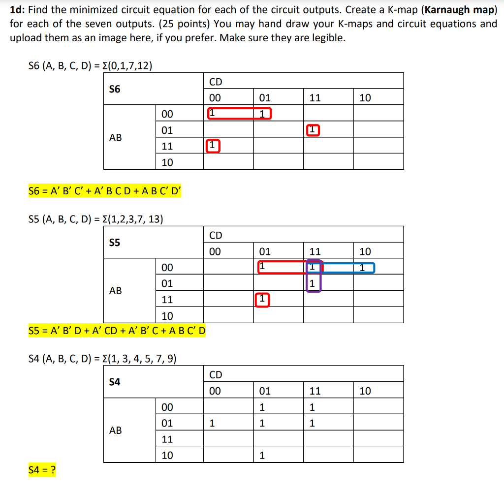 Solved 1d Find The Minimized Circuit Equation For Each Of