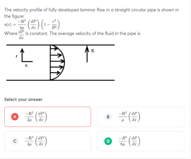 Solved The velocity profile of fully developed laminar flow | Chegg.com