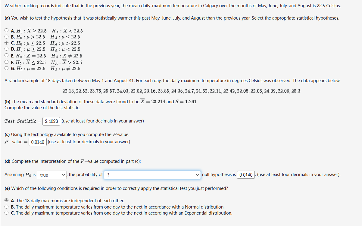 Solved Weather tracking records indicate that in the | Chegg.com