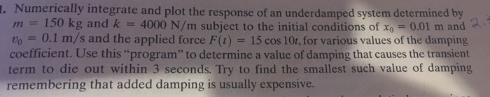 Solved Numerically integrate and plot the response of an | Chegg.com