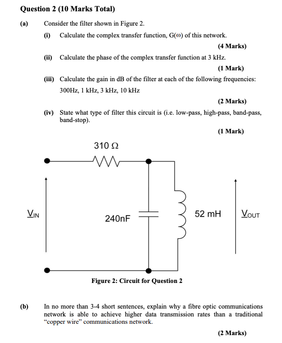 Solved Question 2 (10 Marks Total) Consider the filter shown | Chegg.com Solved Question 2 (10 Marks Total) Consider the filter shown | Chegg.com