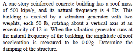 Solved A one-story reinforced concrete building has a roof | Chegg.com