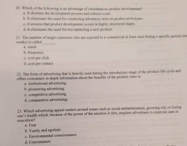 Solved 20. Which of the following is an advantage of | Chegg.com