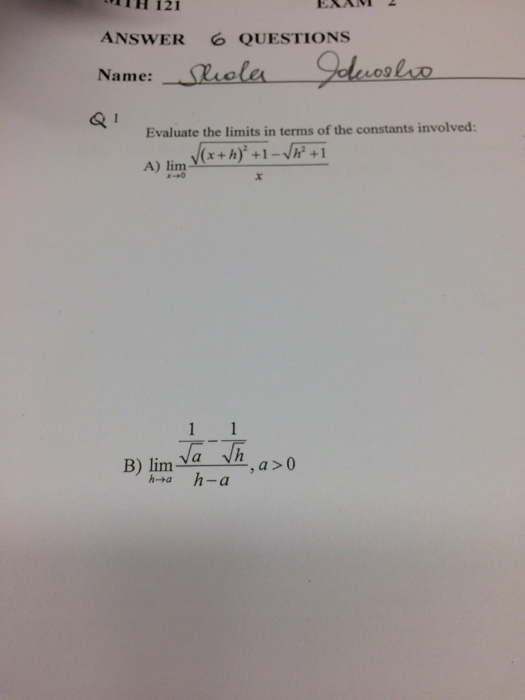 Solved Evaluate the limits in terms of the constants | Chegg.com