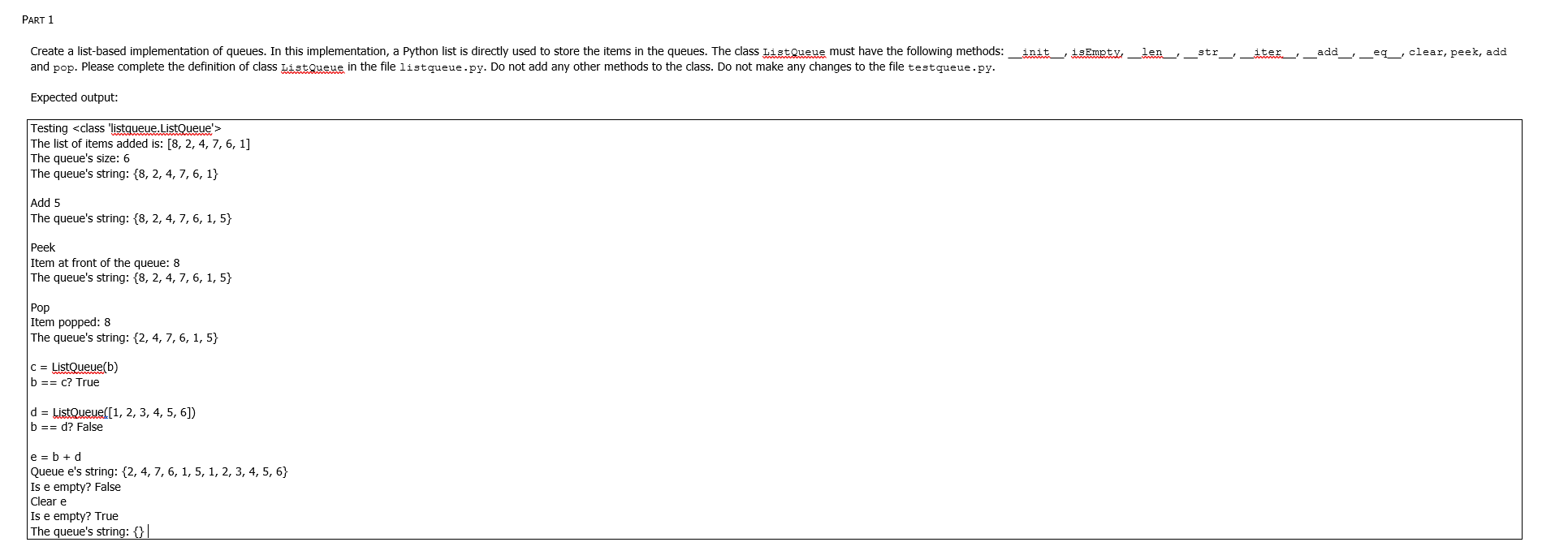 Solved PART 1 init isEmpty len str iter add_, _eq_, clear, | Chegg.com