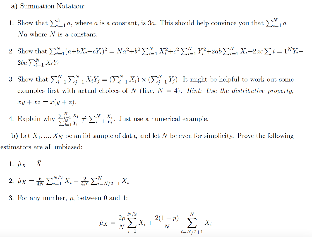 a) Summation Notation: 1. Show that ∑i=13a, where a | Chegg.com
