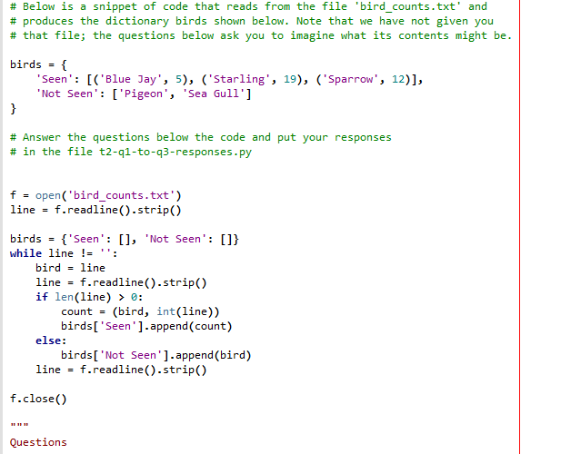 Solved # Below is a snippet of code that reads from the file | Chegg.com