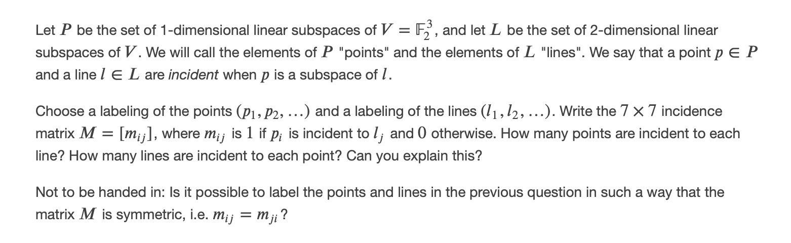 Solved Let P be the set of 1-dimensional linear subspaces of | Chegg.com