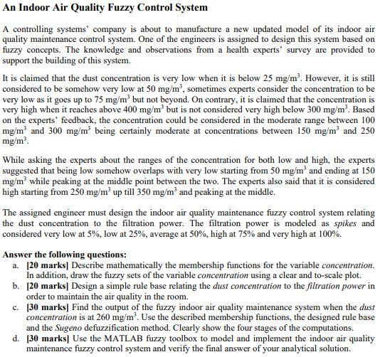 An Indoor Air Quality Fuzzy Control System A | Chegg.com
