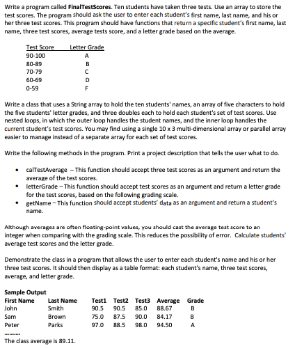 Solved Write a program called FinalTestScores. Ten students | Chegg.com