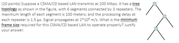 (20 points) Suppose a CSMA/CD based LAN transmits at | Chegg.com