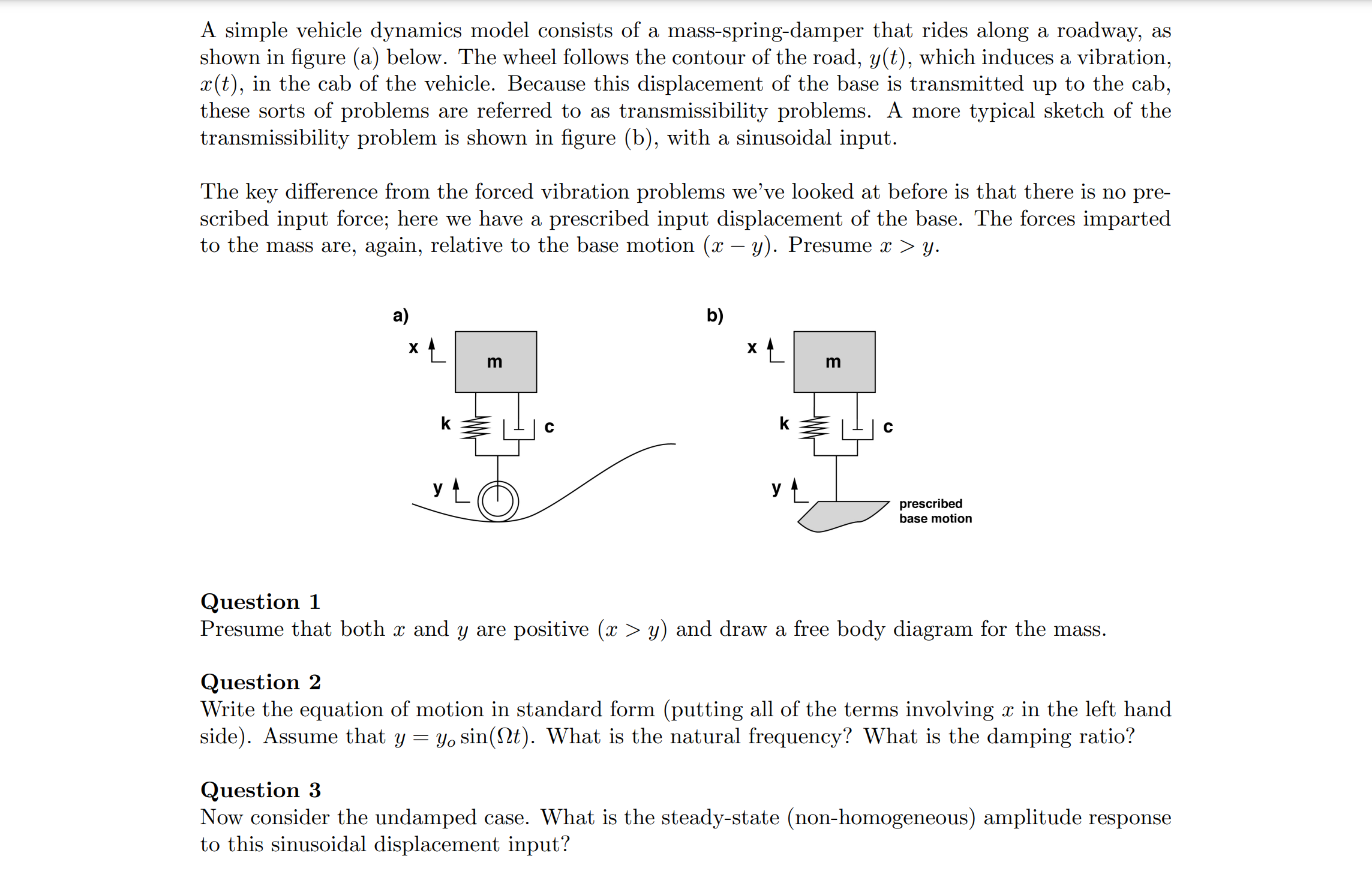 Solved A simple vehicle dynamics model consists of a | Chegg.com