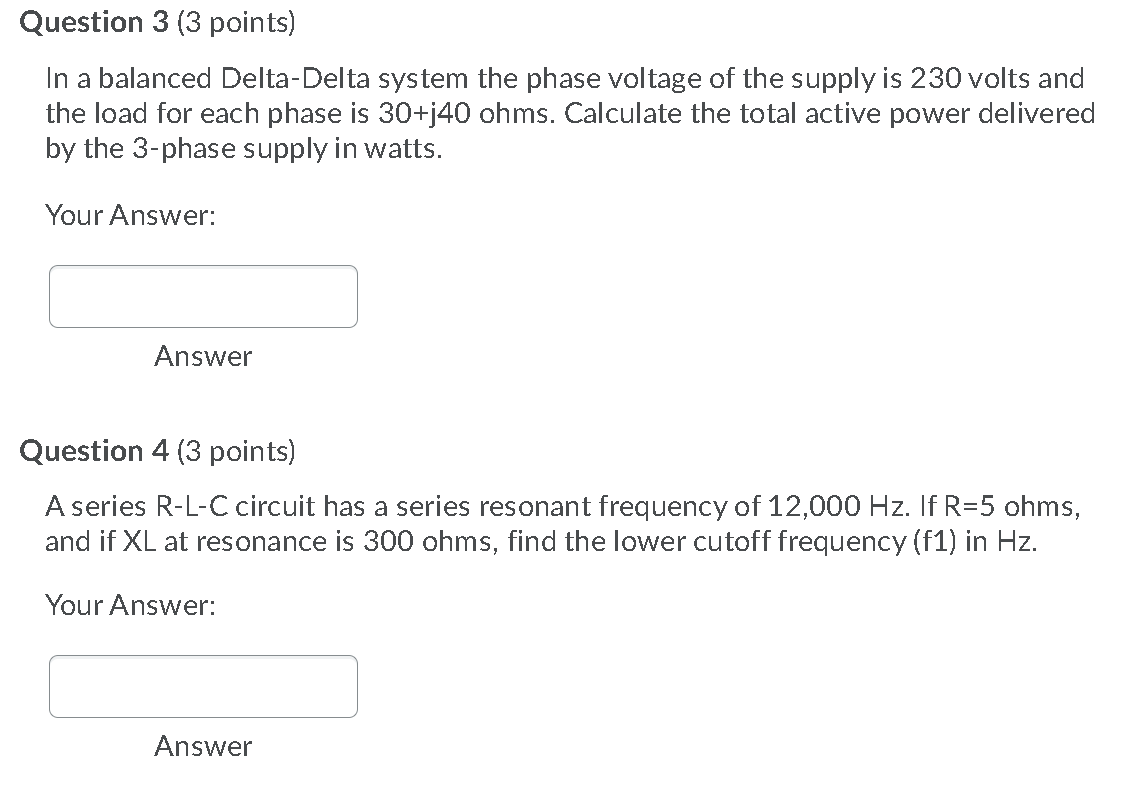 Solved Question 3 (3 points) In a balanced Delta-Delta | Chegg.com