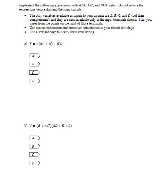 Solved Implement the following expressions with AND, OR and | Chegg.com
