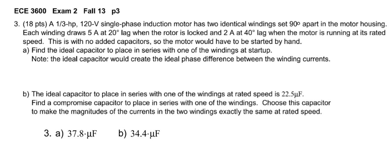 ECE 3600 Exam 2 Fall 13 p3 3. (18 pts) A 1/3-hp, | Chegg.com
