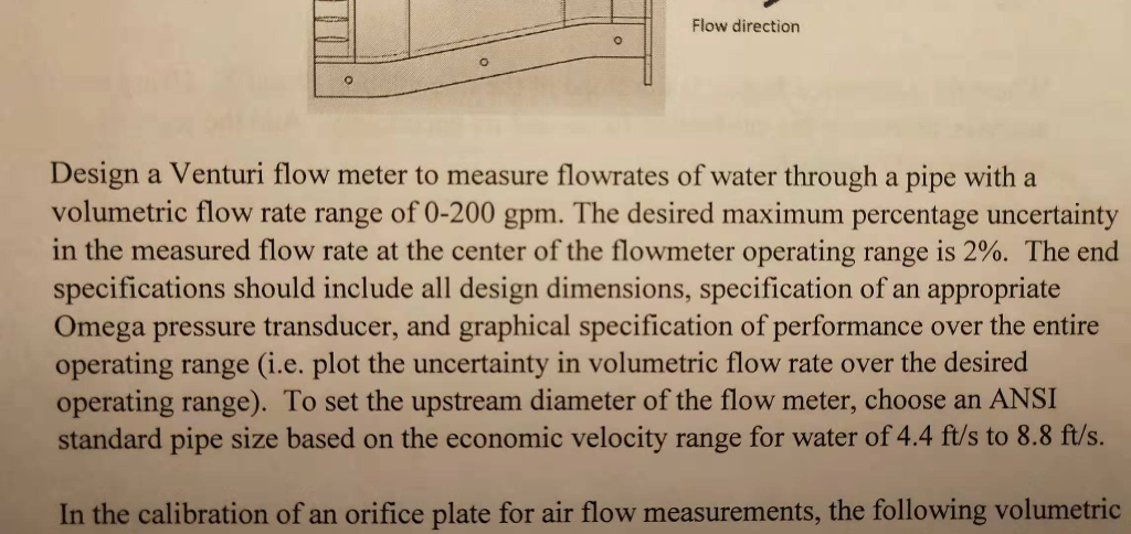Flow direction Design a Venturi flow meter to measure | Chegg.com