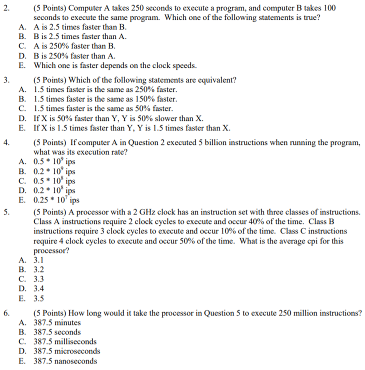 Solved 2 5 Points Computer A Takes 250 Seconds To Execute