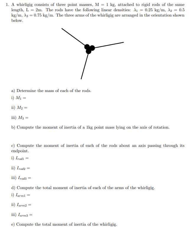 Solved 1. A whirligig consists of three point masses, M=1 | Chegg.com