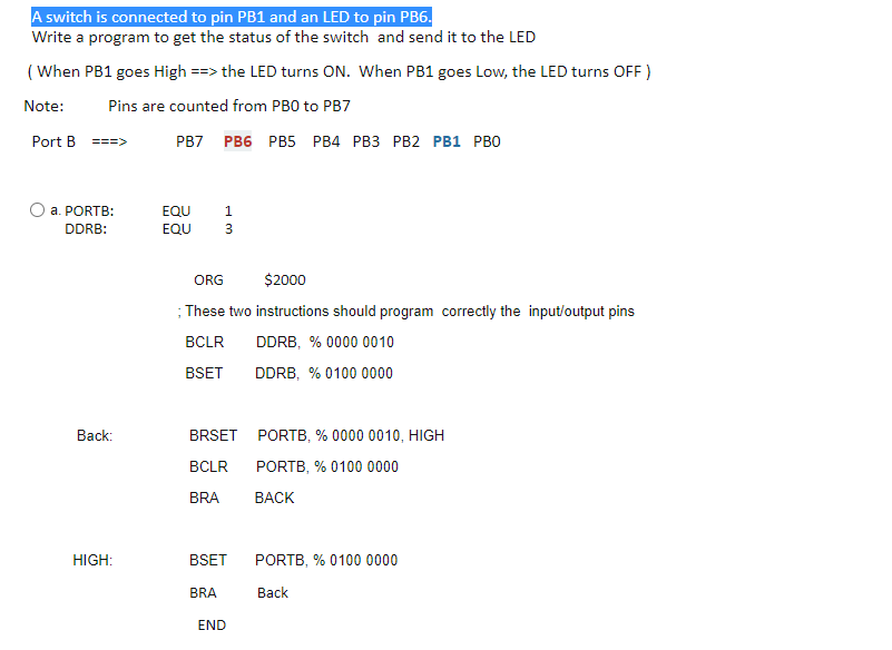A switch is connected to pin PB1 and an LED to pin | Chegg.com