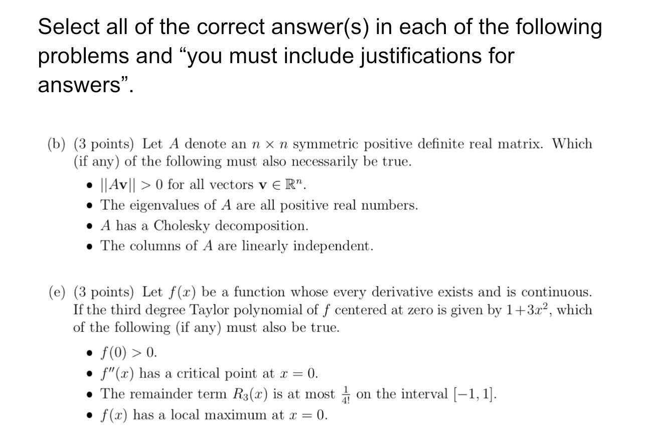 Solved (b) (3 ﻿points) ﻿Let A denote an n×n ﻿symmetric | Chegg.com