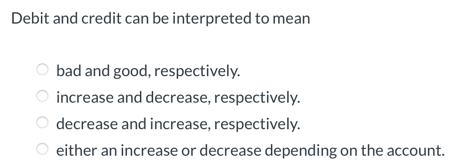 Debit and credit can be interpreted to meanbad and | Chegg.com