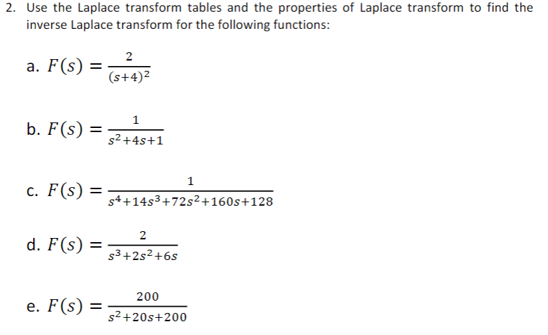 Solved 2. Use the Laplace transform tables and the | Chegg.com