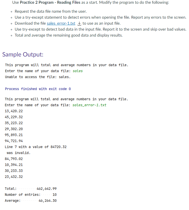 Solved Use Practice 2 Program - Reading Files as a start. | Chegg.com