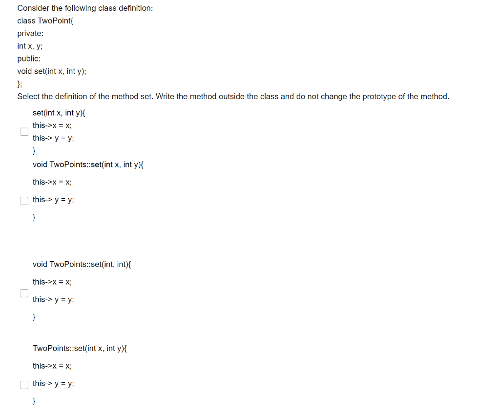 Solved Consider the following class definition: class Two | Chegg.com
