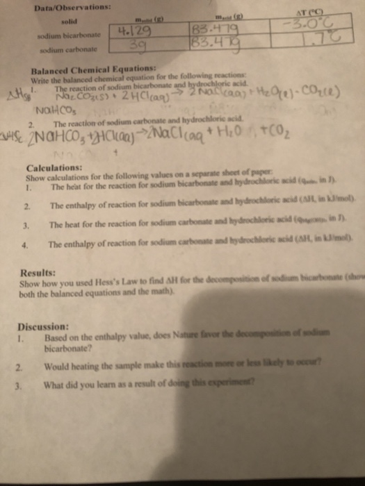 Data/Observations: solid sodium bicarbonate 4129 83. | Chegg.com