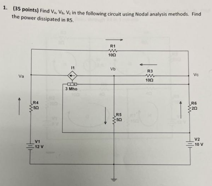 Solved (35 points) Find Va,Vb,Vc in the following circuit | Chegg.com
