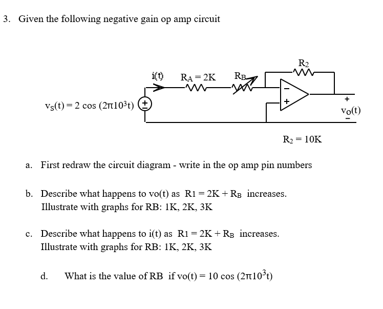 Solved 3. Given the following negative gain op amp circuit | Chegg.com