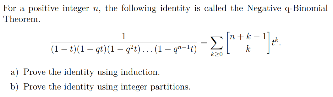 For a positive integer n, the following identity is | Chegg.com