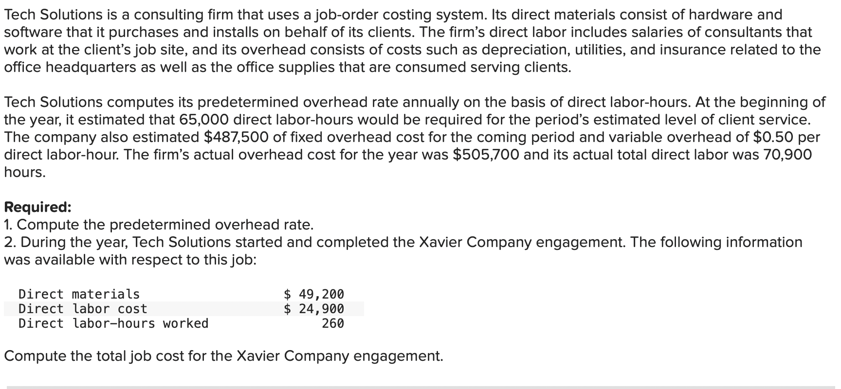 Solved Tech Solutions is a consulting firm that uses a | Chegg.com